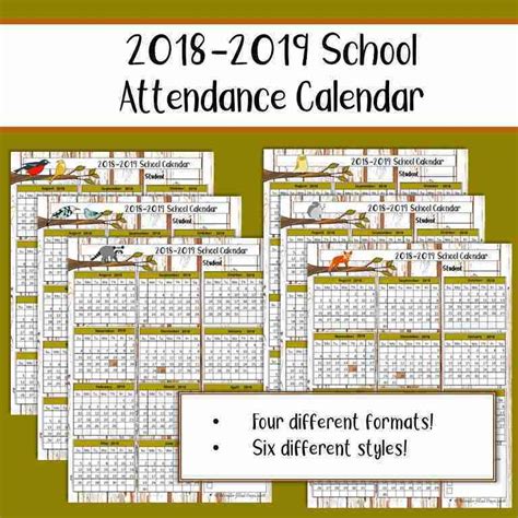 Free 2018 2019 Printable School Attendance Calendar Record Wonder
