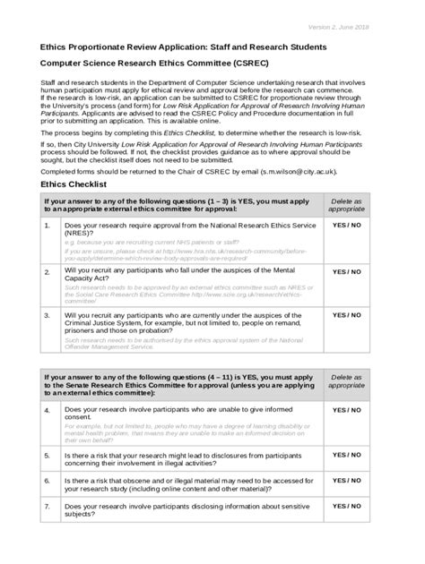 Research Ethics Checklist City University Of London Doc Template Pdffiller