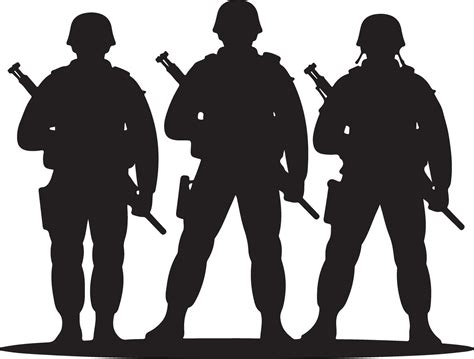 Three Soldiers Standing Silhouette On A White Background Illustration