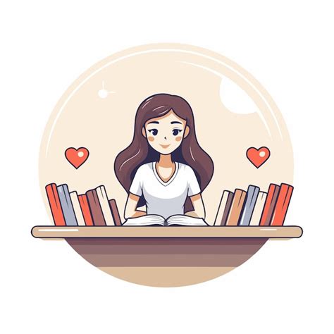 Premium Vector Girl Reading A Book In The Library Vector Illustration