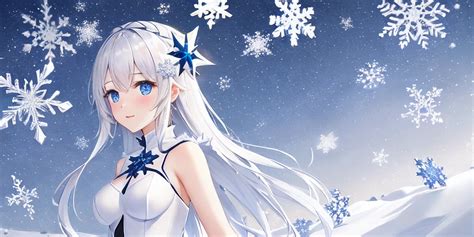 Anime Girl With Long White Hair And Blue Eyes In Snow Seaart Ai