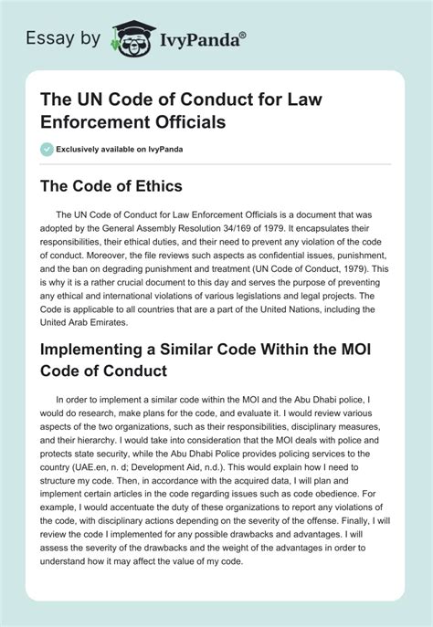 Un Code Of Conduct For Law Enforcement Officials 775 Words Essay