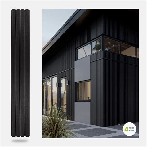 Wide 4 Strip Black Composite Siding Panels 15 Slats For Exterior W