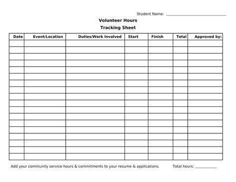Free Printable Volunteer Hours Log Templates [excel Pdf] Form Sheet
