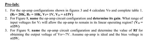 Pre Labfor The Op Amp Configurations Shown In