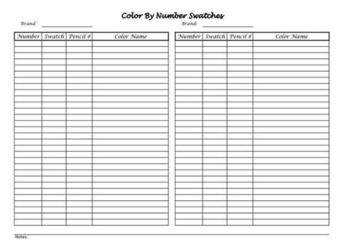 Color By Number Swatch Chart Color Swatch Template Diy Color