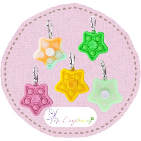 Fidget Pop It Star Rainbow Key Chain Etsy