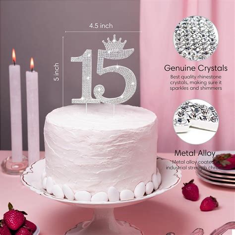 Number 15 Quinceanera Rhinestone Princess Crown Monogram Cake Topper