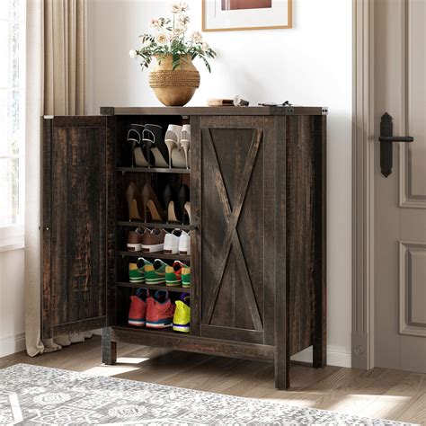 Tall Shoe Rack Organizer Farmhouse Shoe Cabinet With Barn Doors 5