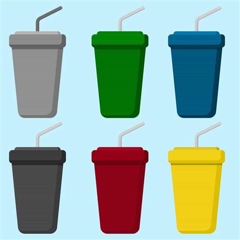 Tumbler Cup With Straw In Many Color In Flat Vector Illustration