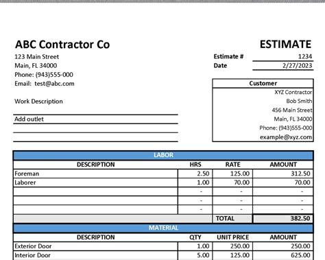 Contractor Estimate Template General Contractor Construction Estimate