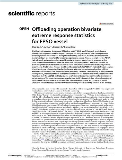 Pdf Offloading Operation Bivariate Extreme Response Statistics For