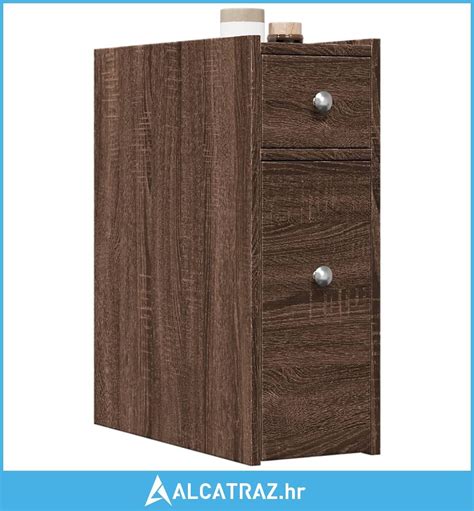 Uski Kupaonski Ormar S Kotačima Boja Hrasta Konstruirano Drvo Novo