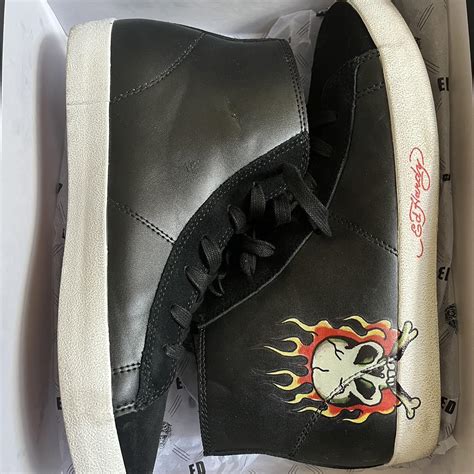 Black Ed Hardy High Tops Worn Twice Depop