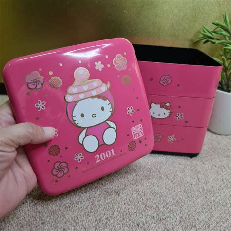 3 Layer Pink Hello Kitty Square Bento Food Keeper Organizer With Hello Kitty Red Chopsticks
