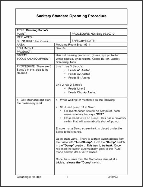 Safe Operating Procedure Template Winning Templates