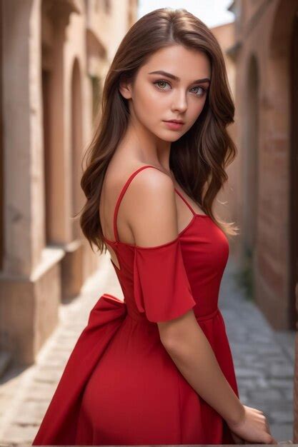 Premium Photo A Model In A Red Dress With Long Hair