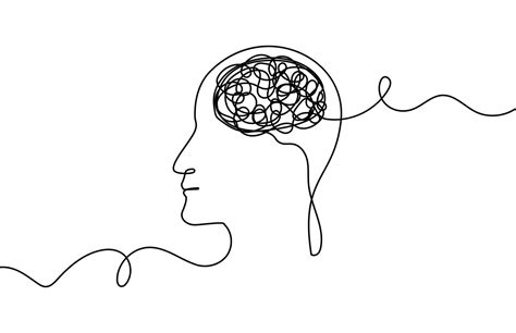 Continuous One Line Mental Chaos Brain Head Health Mind Art Sketch