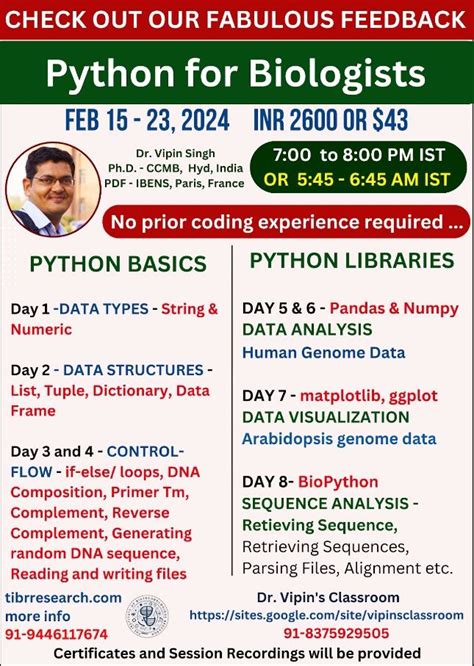 Python Workshop Biotechnology Biology Bioinformatics Python