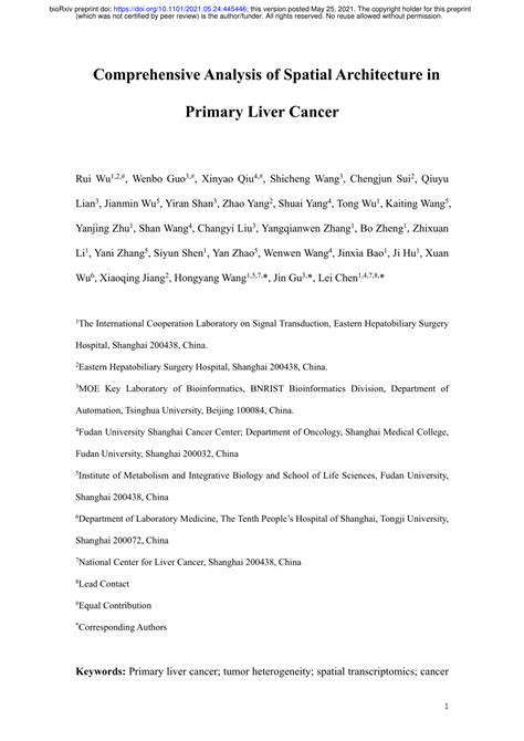 Pdf Comprehensive Analysis Of Spatial Architecture In Primary Liver Cancer