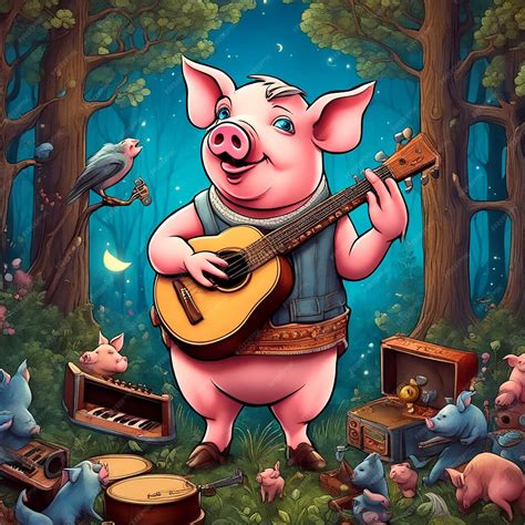 Premium Ai Image Singing Pig With Musical Instruments Forest