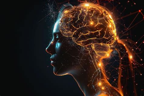 Abstract Representation Of A Human Brain Illuminated With Bright Neural