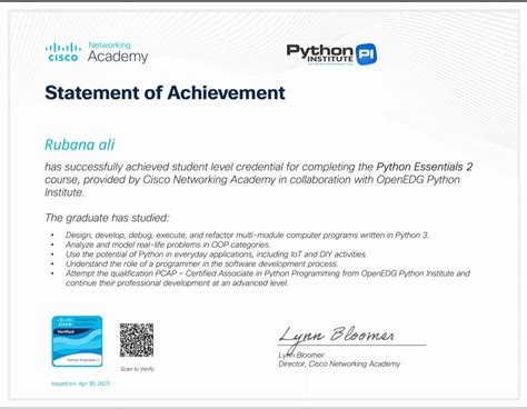 Cisco Pythonessentials Python Oop Networking Automation Careergrowth Rubana Ali