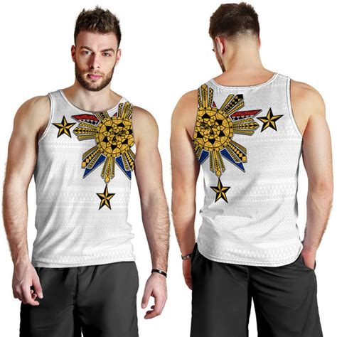 Filipino Men Tank Top Tribal White Style Lt6