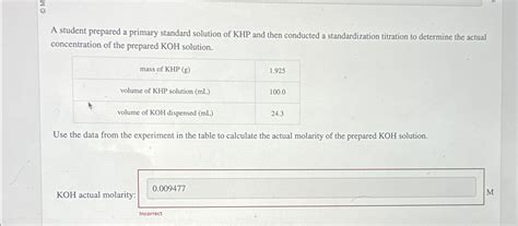 Solved A Student Prepared A Primary Standard Solution Of Khp