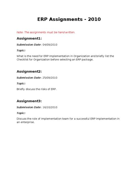 Erp Assignments Overview 2010 Pdf