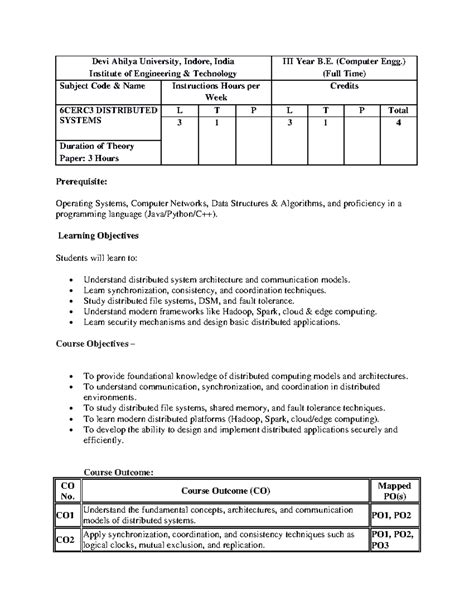 6cerc3 Distributed Systems Syllabus Be Computer Engg Studocu