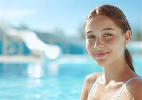Smiling Teen Girl Enjoying A Sunny Day At The Outdoor Pool With