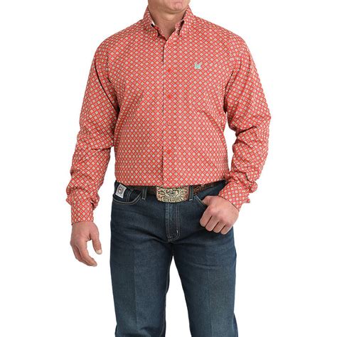Cinch Mens Classic Button Down Tessellated Geometric Print Long Sleeve