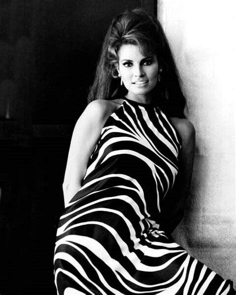 Raquel Welch Smiling 1960s Pose In Black And White Striped Dress 24x36