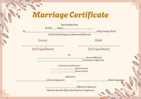 Marriage Certificate Template Free Download Pdf Agile