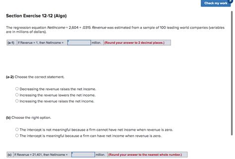 Solved The Regression Equation Net Ncome Chegg Com