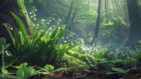 In The Springtime Forest The Delicate White Flowers Of The Lily Of The Valley Convallaria