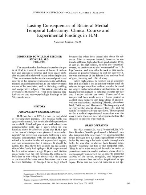 Lasting Consequences Of Bilateral Medial Temporal Lobectomy Clinical