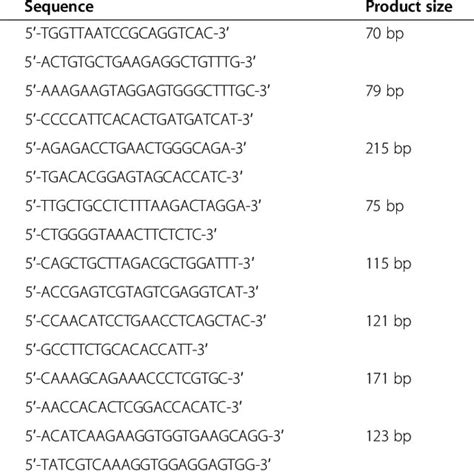 List Of Primers Used For Pcr And For Real Time Pcr Gene Expression