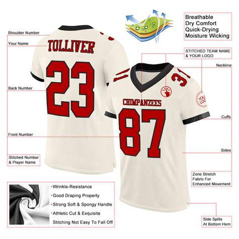 Custom Cream Football Jersey Red Black Mesh Authentic Fansidea