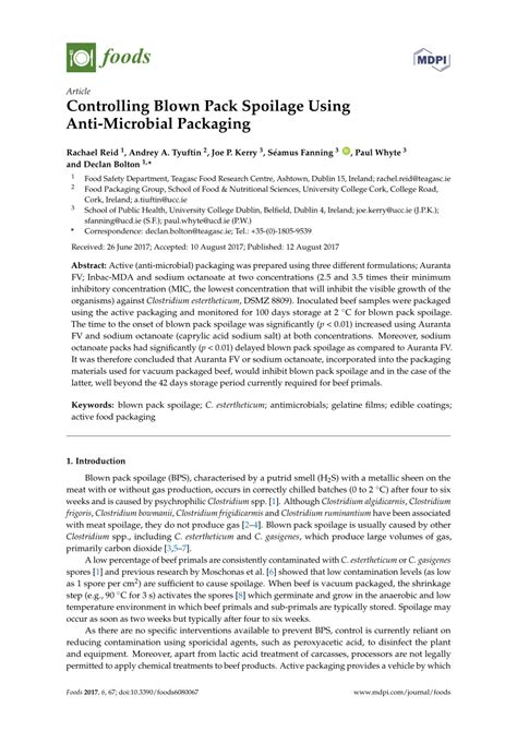 Pdf Controlling Blown Pack Spoilage Using Anti Microbial Packaging