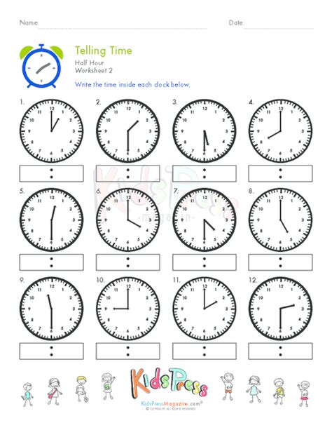 Telling Time Half Hour Worksheet 2
