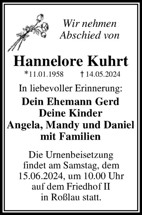 Traueranzeigen Von Hannelore Kuhrt Abschied Nehmen De