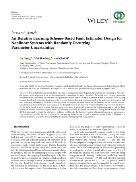 Pdf An Iterative Learning Scheme Based Fault Estimator Design For