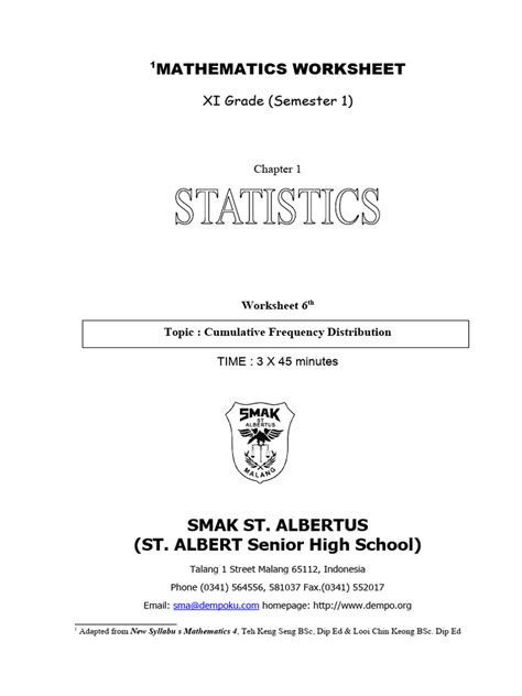 Worksheet 6 Cumulative Frequency Pdf
