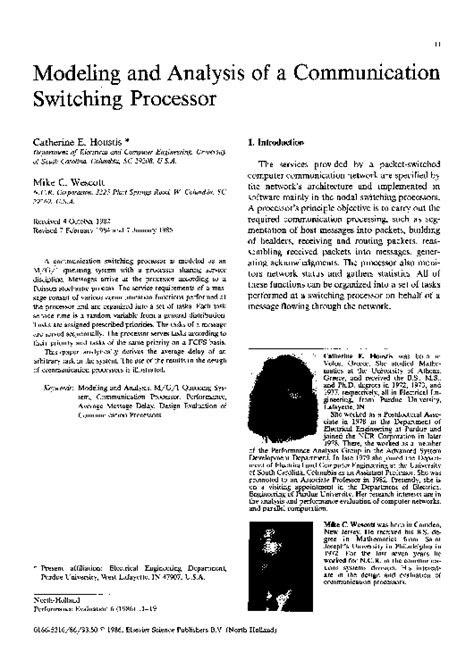 Pdf Modeling And Analysis Of A Communication Switching Processor