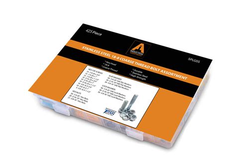 425 Piece Bolt And Nut Assortment Stainless Steel 18 8 Coarse Thread