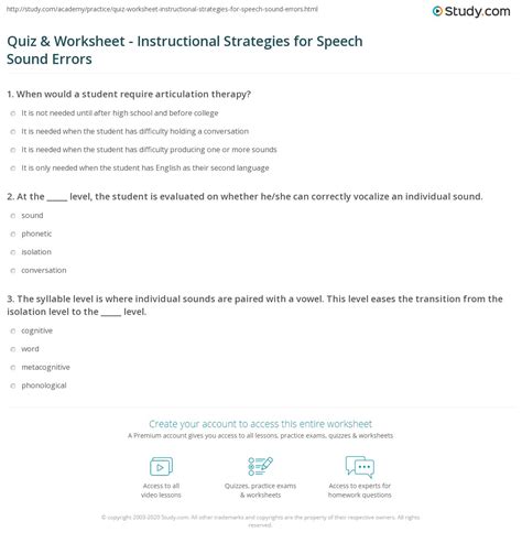Quiz And Worksheet Instructional Strategies For Speech Sound Errors
