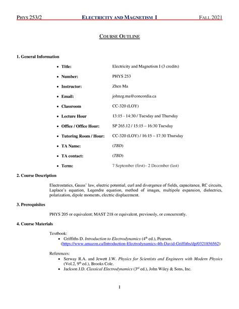 Phys 253 F21 Zhen Guo Ma Outline Phys 253 2 Electricity And