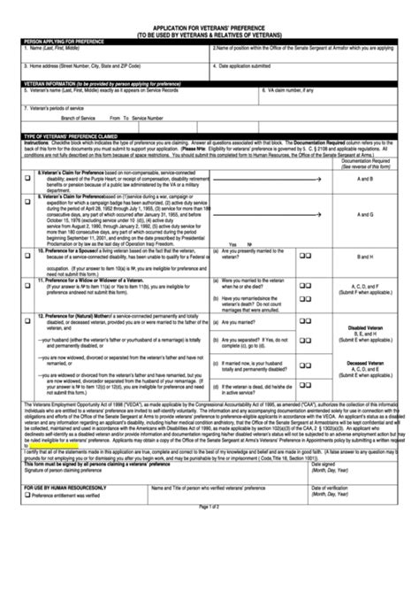 Fillable Application For Veterans Preference Form Printable Pdf Download